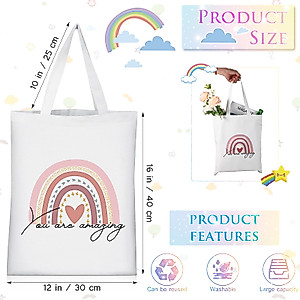 2 Pieces Rainbow Canvas Bag Inspirational Boho Tote Bag with Zipper Back to School Gift for Girls Kids Thank You Gift for Teacher Reusable Canvas Bag for Girls Women Daughter Bff Birthday Favors