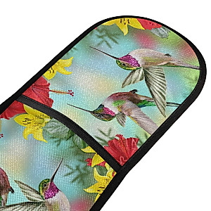 Humming Birds Flowers Double Mitt Animals Plants Heat Insulation Oven Mitts Fabric Kitchen Gloves for Pot Holder Cooking BBQ Baking Decor Gifts