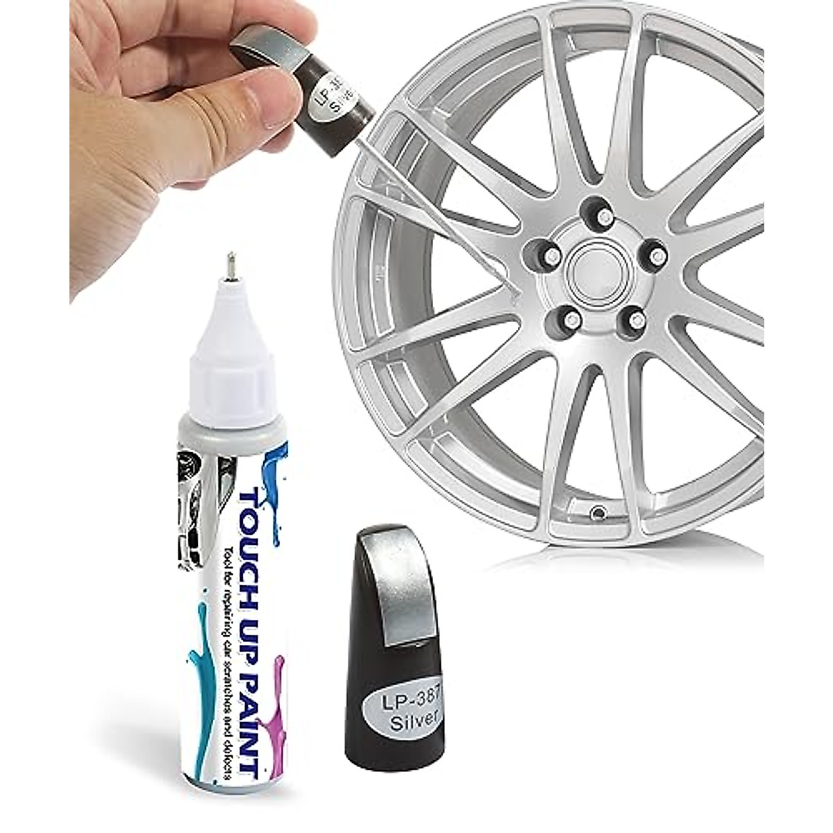 YAKEFLY Car Touch Up Paint Pen - Two-In-One Wheel Scratch Fix, Quick & Easy Rim Scratch Repair (Silver)