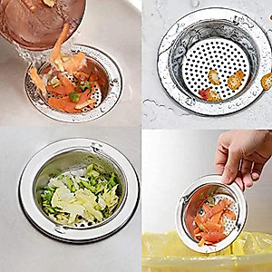 2Pcs Kitchen Sink Strainer Food Catcher Stainless Steel, Sink Strainers for Kitchen Sink Garbage Disposal, Kitchen Sink Drain Strainer Basket, Sink Drain Filter Cover Stopper with Handle Large Rim