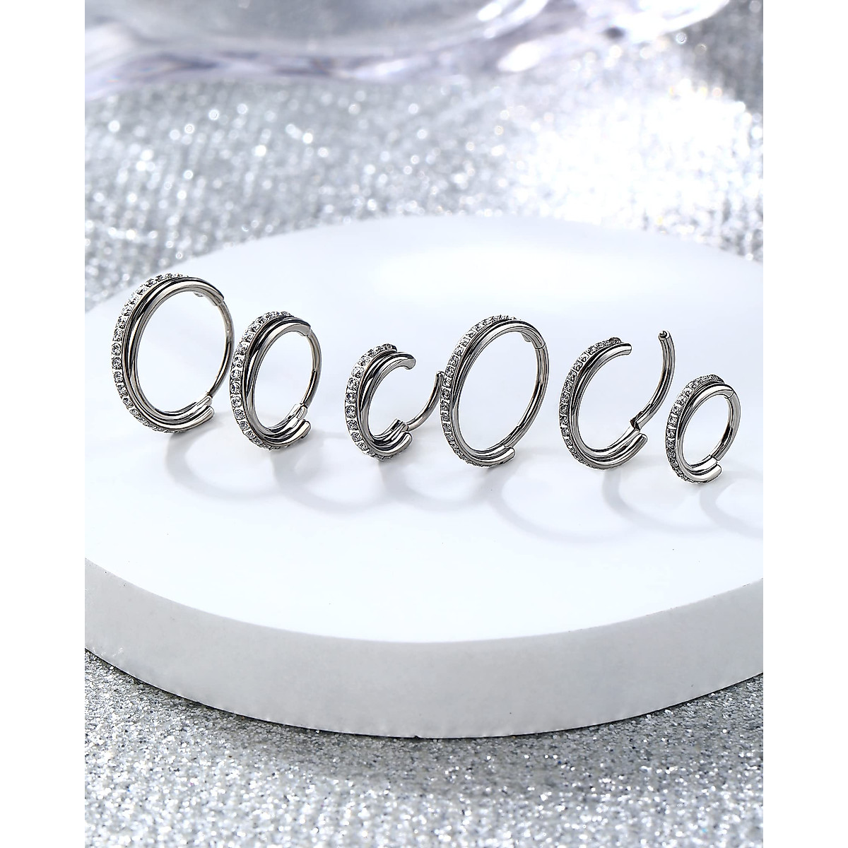 Melighting G23 Titanium Nose Rings Hoop 16G Conch Piercing Jewelry Clear CZ Double Titanium Helix Earrings Septum Rings Tragus Daith Piercing Jewelry for Women