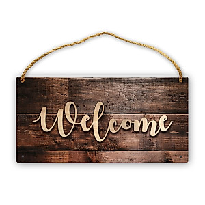 Granbey Welcome Door Sign Wall Sign with Hanging String Sign Wall Art Home Decor For Farmhouse Porch Outdoor Home Front Door Sign Decor 6"x11" Inch