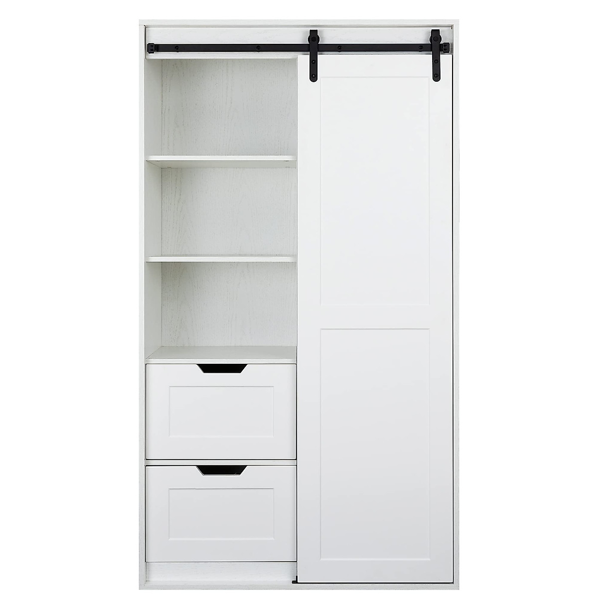 SZUBEE 71-Inch High Wardrobe and Cabinet with Classic Sliding Barn Door-Armoscope Locker for Bedroom, Cloakroom, Living Room, Antique White