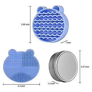 OMSM Brush Cleaning Mat+Color Removal Sponge，2 in 1 Silicone Brush Cleaning Mat with Holder for Storage&Air Dry Brushes,Clean Makeup Brushes Instantly-Blue