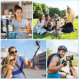MACOO Selfie Stick Phone Tripod with Remote Upgrade Quadripod Design 40'' Extendable Rechargeable Bluetooth Control Mini Compact Lightweight for Travel Compatible iPhone Samsung All Cell Phone… Black
