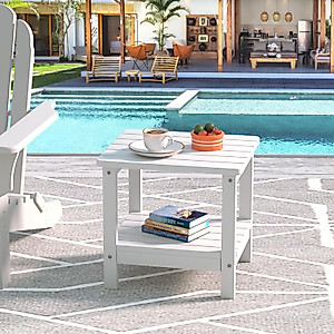 UDPATIO Outdoor Side Table for Patio, 2PCS 19 x 16 inches Adirondack Table Poolside Patio Table, HDPE End Table for Outside Backyard Pool Indoor Companion, 2 Tiers