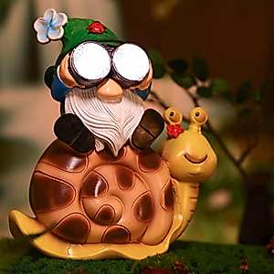 LOVERUIS Gnomes Garden Decorations Outdoor - Funny Garden Gnomes Statues Decor Outdoor Turtles Figurines with Solar Panel for Yard Porch Lawn