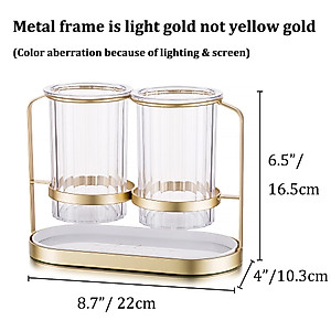 Kitchen Utensil Holder for Countertop 2 Clear White Cups with Gold Iron Frame Cooking Utensil Crock Chic Modern Cutlery Caddy Practical Utensil Pot for Counter for Fork Spoon Knife Flatware Silverware