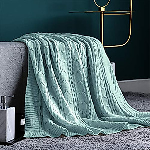 jinchan Cable Knit Throw Blanket for Couch Lightweight Soft Cozy Twin Size Throw Blanket Teal Decorative Throws for Modern Farmhouse Living Room Bedroom 60"x80" Accent Throw for Gifts