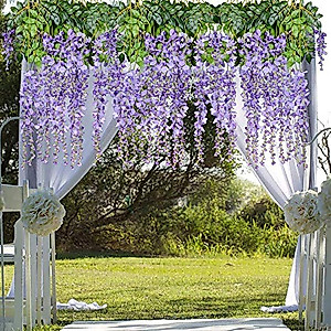 24 Pack Wisteria Flower Vines Garland, 3.75 Feet Artificial Flower Strings, Fake Hanging Flowers, Silk Wisteria Garland Flowers, Wisteria Vine for Wedding, Garden, Wall Decoration (Purple Blue)