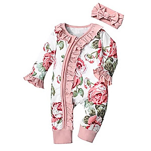 Baby Girl Clothes 0 3 Months Long Sleeve Onesies for Baby Girl Flowers Printed Baby Clothes for Girls 0-3 Months Baby Girl Clothes