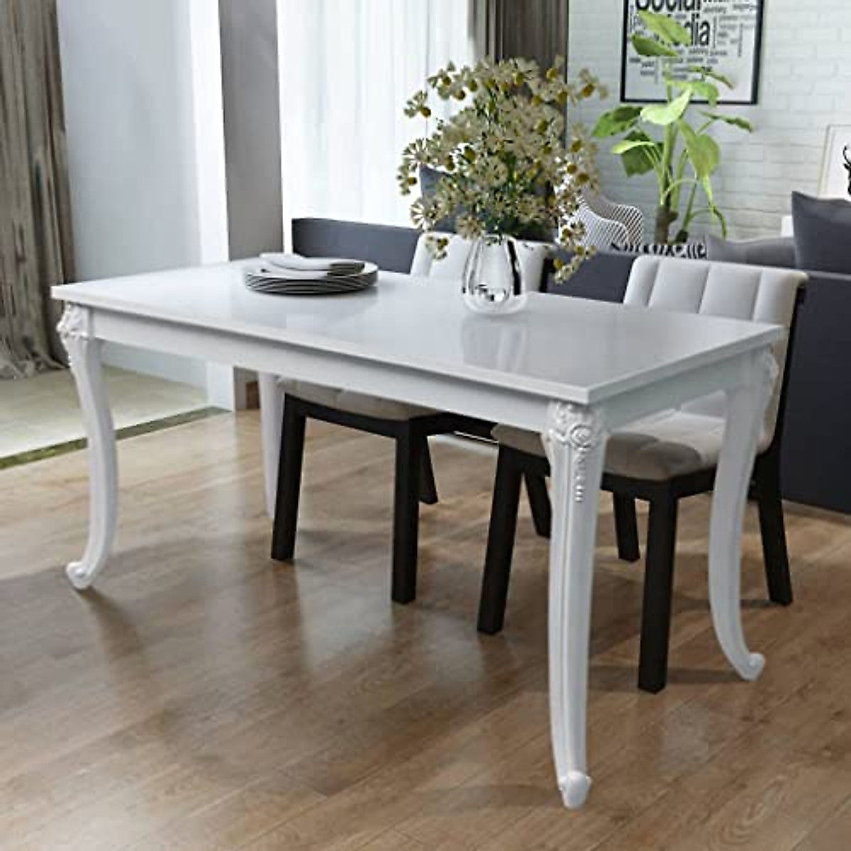 vidaXL Dining Table 45.7" High Gloss White Dinner Table Home Kitchen Desk
