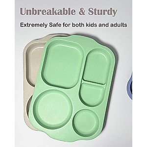 KITLAB Unbreakable Divided Plates, 4 Pack Wheat Straw Tray, Large Fast Food Tray for Toddlers Adults Kids Children, Lightweight Plates, Dishwasher and Microwave Safe