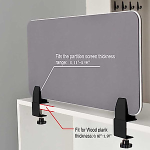 JSFURN Sneeze Guard Support Clamps 4 pcs, Adjustable Office Partition Clamp, Acrylic Desk Divider Clamps, Plexiglass Partition Clips, Aluminum Privacy Panel Clips, Punch-Free Partition Clips (Black)