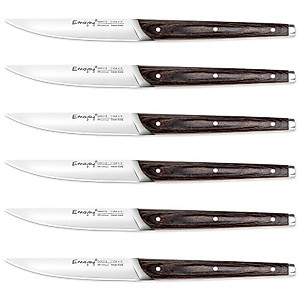 Emojoy Steak Knife Set, 6pcs Steak Knives Set, High Carbon German Stainless Steel, Non-serrated, Dinner Knifes with Gift Box