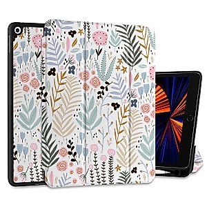 DONGKE Case Compatible with iPad 10.2 Inch 2021 2020 2019 iPad 9th/8th/7th Generation with Pencil Holder, Slim Stand Protective Case with Soft TPU Back, Auto Sleep/Wake Cover, Cute Florals