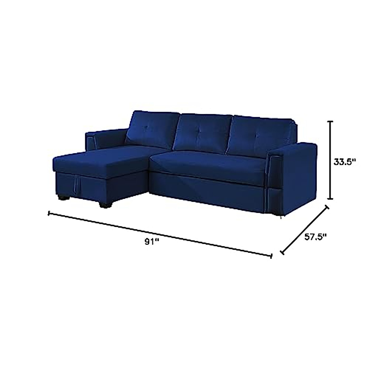 Legend Vansen 91'' L-Shaped Convertible Sectional Sleeper Sofa with Pull-Out Bed and Storage,with Reversible Chaise,Convertible Sofa for Living Room and Apartment