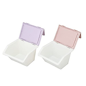 Desk Storage Box Purple Pink Dust Cover Stackable Design Keeping Tidy Skincare Organizer for Cosmetic