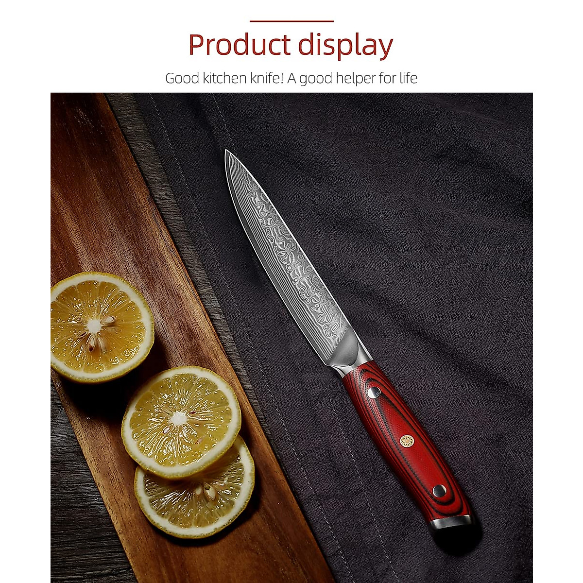 Damascus Knife 5 Inch, Damascus Kitchen Utility Knife 5 Inch, Damascus Chef Knife 5 Inch,Japanese VG10 edge, Red G10 Handle with Triple Rivets for Vegetables and Fruits in Gift Box
