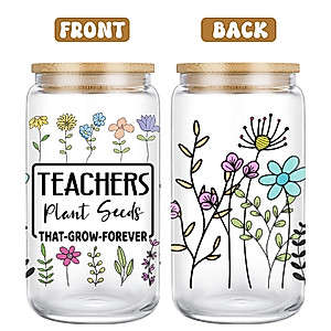 Coolife Teacher Cup, 16oz Glass Cups w/Lids Straws - Best Teacher Mothers Day Birthday Gifts, Teacher Appreciation Gifts for Women, Glass Tumbler Teachers Cups, Thank You Gifts for Teachers