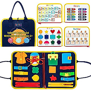 HarVow Felt Montessori Busy Books for Toddlers, Busy Boards Multiple Themes, Portable Autism Toys can Zipper Removable, Easy Reusable for Preschool Sensory Busy Activities Learning Toy