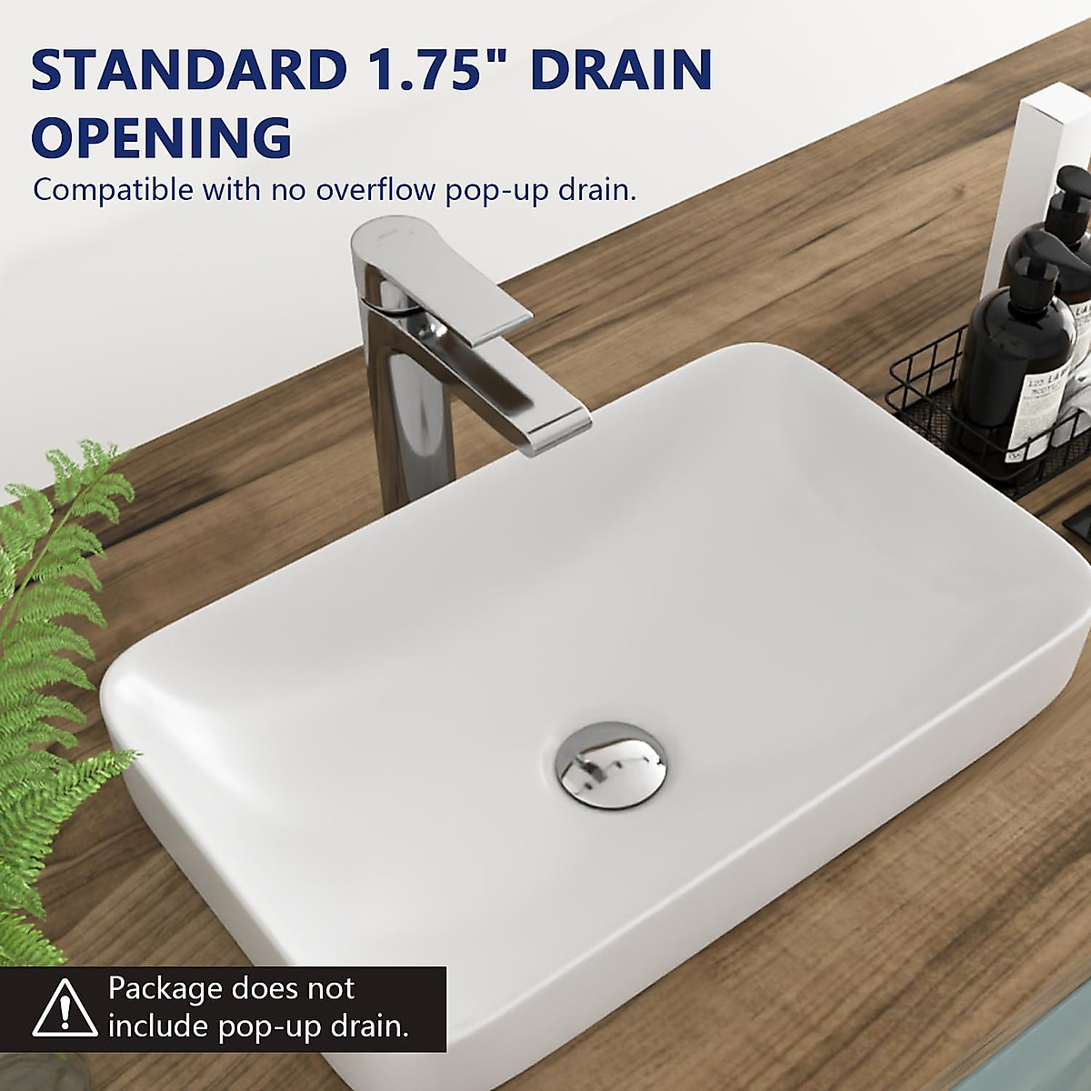 Bathroom Vessel Sink, DeerValley 19'' x 12'' Semi Recessed Bathroom Sink Rectangular White Ceramic Vessel Sinks for Bathroom Modern Bath Sink Bowl Vanity Sink Above Counter Basin DV-1V0047