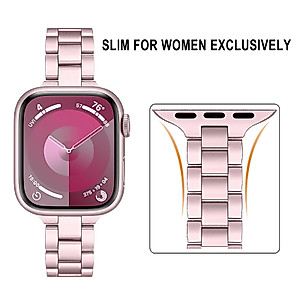 TRUMiRR Band for Apple Watch Series 9 41mm Pink Women, Slim Stainless Steel Watchband Feminine Strap Replacement for iWatch SE Series 9 8 7 6 5 4 3 2 1 41mm 40mm 38mm