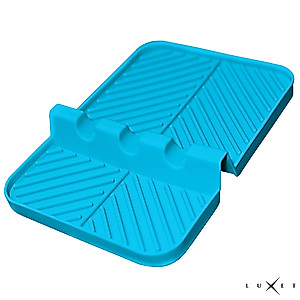 Luxet Updated Spoon Rest for Kitchen Counter, Heat-Resistant Silicone Utensil Rest for Countertop with Drip Pad,Non-Slip Spoon Holder for Stove Top Kitchen and Grill Utensil Holder Lid BPA-Free (Blue)