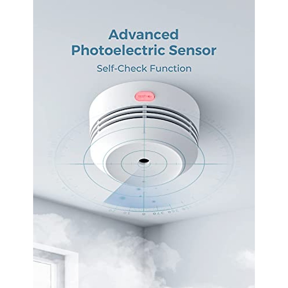Wi-Fi Smoke Detector, AEGISLINK Wireless Smart Fire Smoke Alarm with App Control, Replaceable Lithium Battery, Auto Self-Check Function, S-WF240, 1-Pack