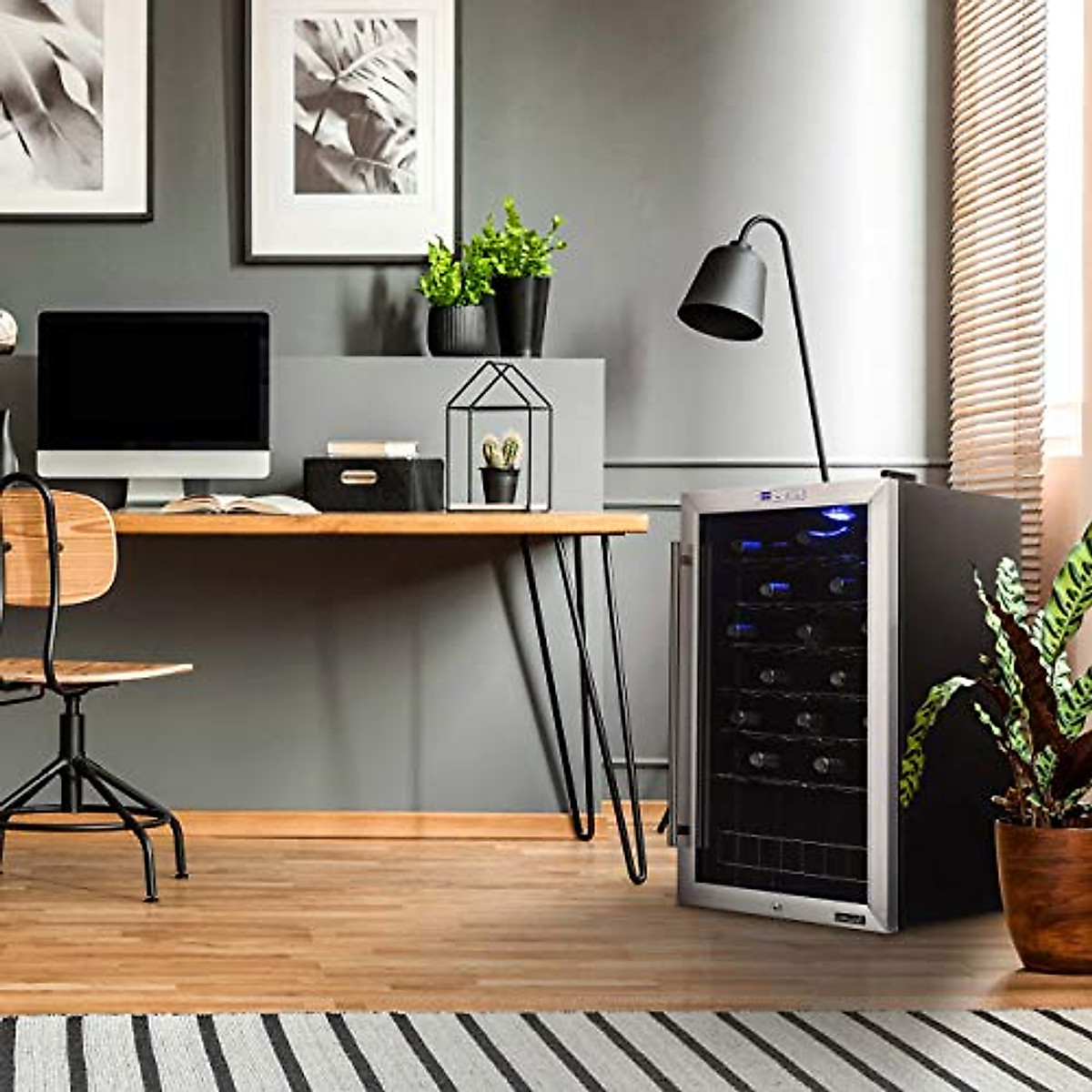 NewAir Compressor Wine Cooler Refrigerator in Stainless Steel | 33 Bottle Capacity | Freestanding or Built-In | UV Protected Glass Door with Lock and Handle