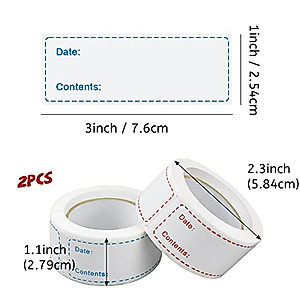 250Pcs 2 Rolls Self-Adhesive Removable Freezer Labels Food Date Labels Roll 1 x 3 Inch Waterproof Oil-Resistant Kitchen Refrigerator Labels, Easy to Write and Clean, 2 Color (Red,Blue)