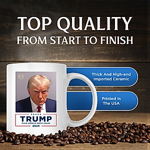 Bliss Monkey Co. Trump Make America Great Again Coffee Mug - Trump Mugshot - 11 Ounce Coffee Mug - Premium White Coffee Mug
