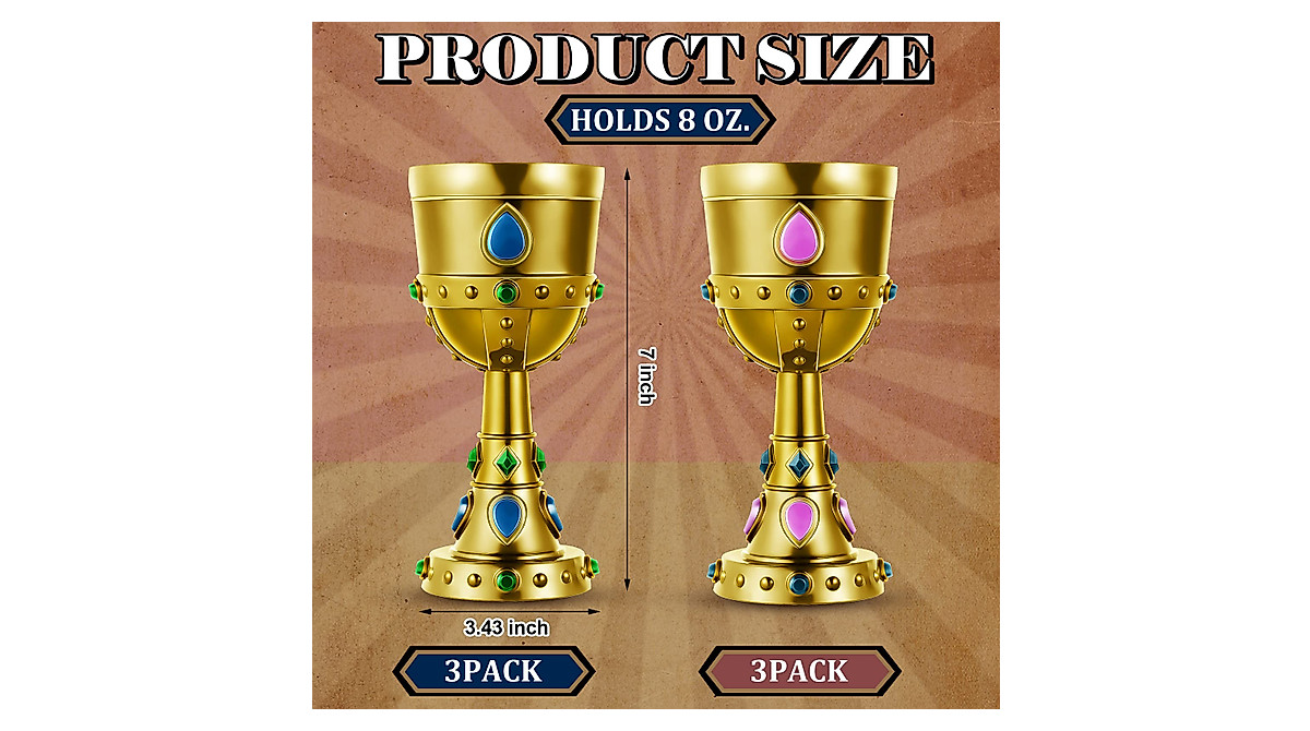 Gold Medieval Goblets – 6 Pack Vintage Jeweled Party Cups
