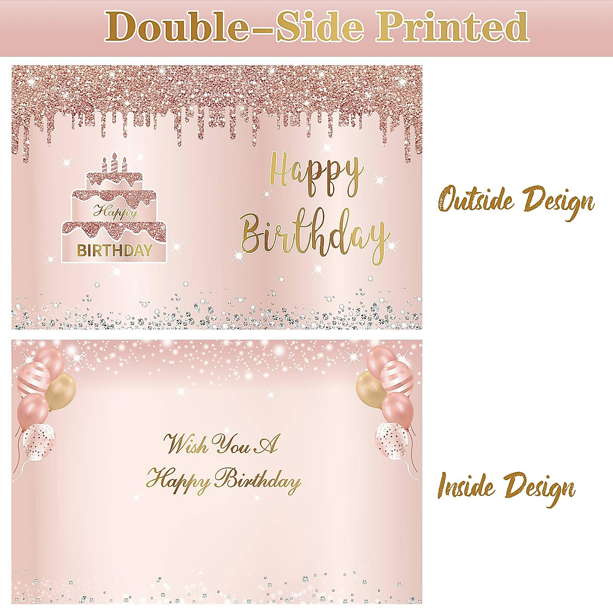 Jumbo Birthday Card With Envelope, Giant Guest Book Happy Birthday Greeting Cards for Girls Women, Large Birthday Card Gifts Decorations Party Supplies, Pink Rose Gold Extra Big Birthday Card Decor(14