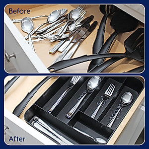 AuldHome Farmhouse Enamelware Silverware Organizer (Black), Divided Cutlery Utensil Drawer Organizer
