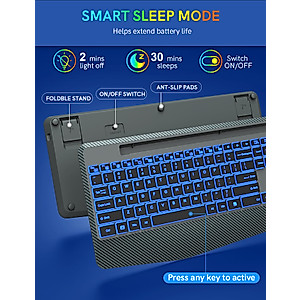 Trueque Wireless Keyboard with 7 Colored Backlits, Wrist Rest, Phone Holder, Rechargeable Ergonomic Computer Silent Keys, Full Size Lighted for Windows, MacBook, PC, Laptop (Gray), Grey