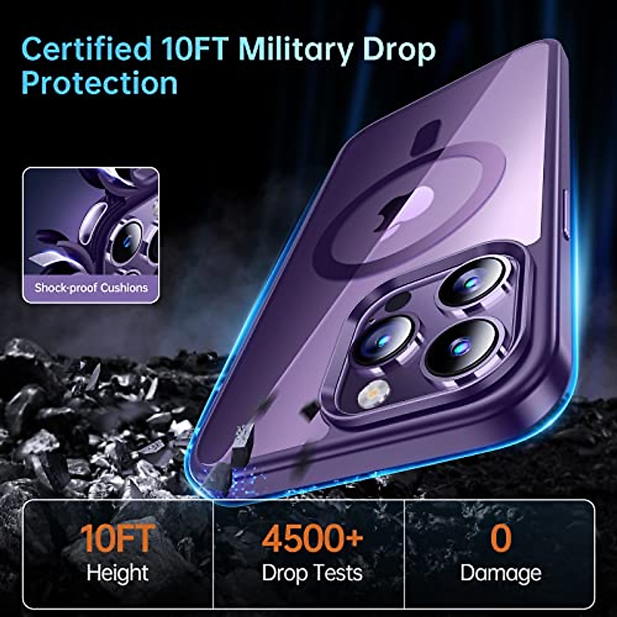 JUESHITUO for iPhone 14 Pro Case [Not Yellowing] [10FT Military Grade Protection] [No.1 Strong Magnets] Magnetic Slim Clear Compatible with iPhone 14 Pro Protective Case 6.1 inch 2022, Deep Purple