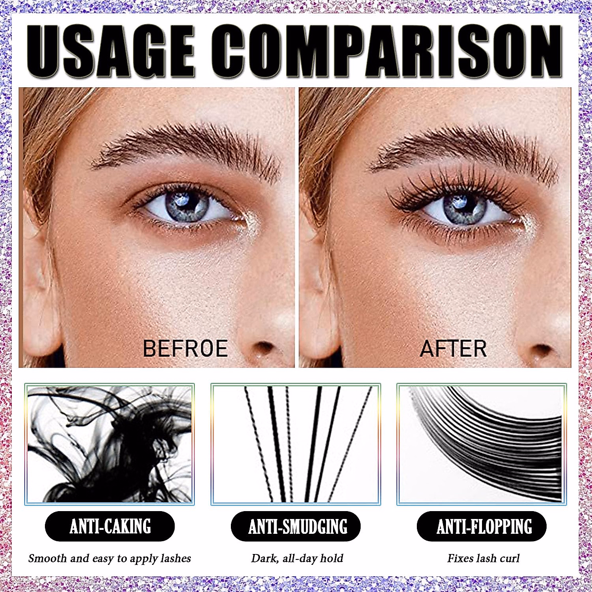 2 Pack 4D Silk Fiber Lash Mascara,Black Mascara Waterproof Voluminous Natural Lengthening,Long-Lasting&Smudge-Proof No Flaking No Clumping Eyelashes All Day Exquisitely Full(Black)