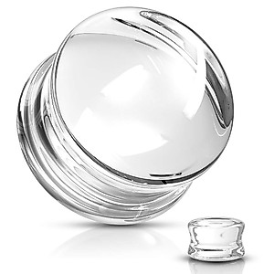 Pierced Owl Clear Glass Double Flared Concave Saddle Glass Plugs, Sold as a Pair (10mm (00GA))