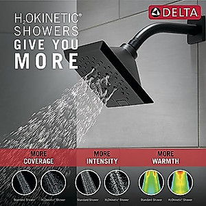 Delta Faucet 5-Spray H2Okinetic Raincan Shower Head, Black Showerhead, Square Shower Head, Delta Shower Head, Water Saving Shower Head, Matte Black 52664-BL