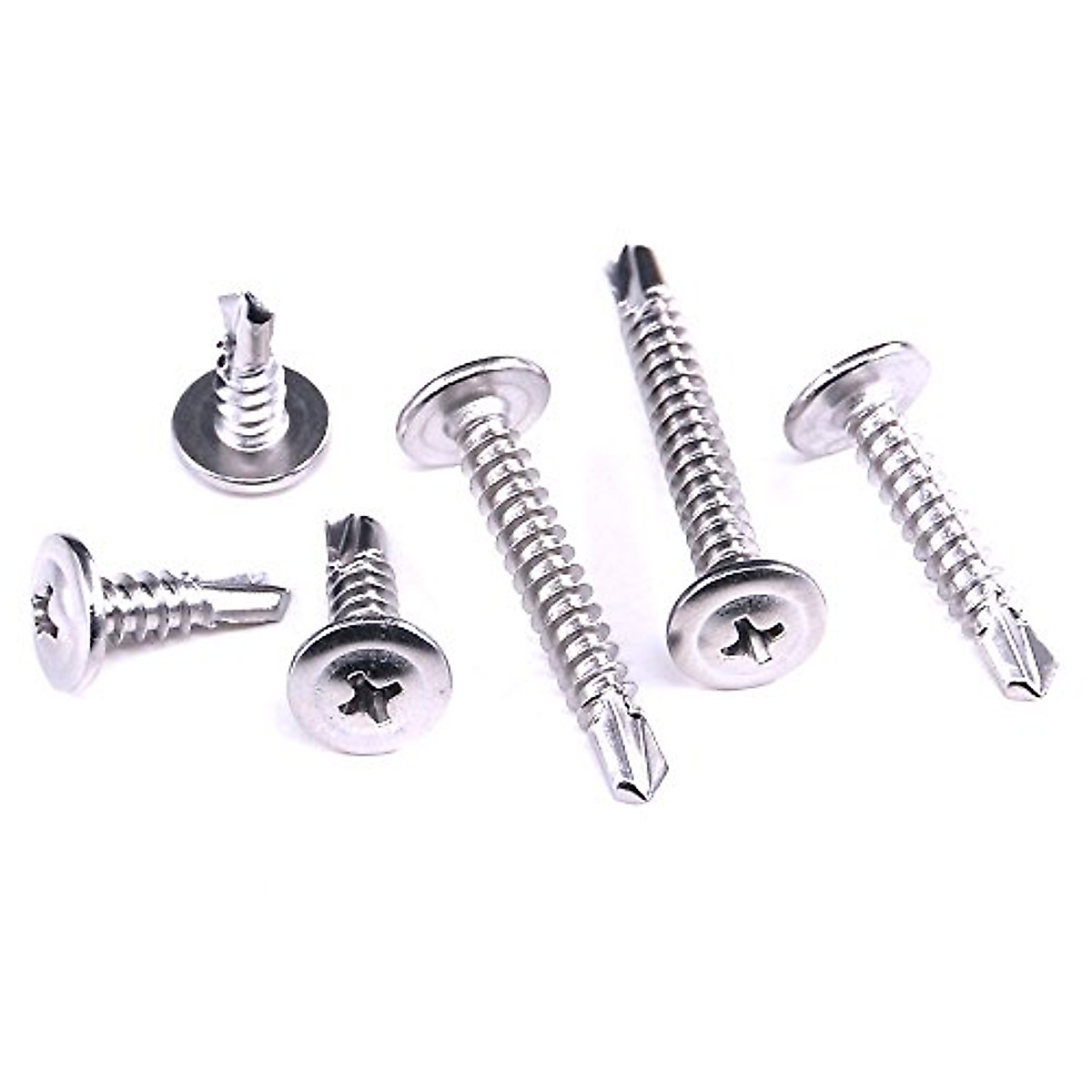 Hilitchi 410 Stainless Steel #10 Wafer Head Phillips Self Drilling Screws Sheet Metal Tek Screws Assortment Kit, Modified Truss Head Self Driller - Size: #10 x 1/2'' - 1-1/2'' - Pack of 200