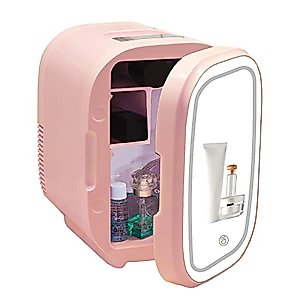 VNIMTI Mini Skincare Fridge 8 Liter, Portable Small Compact Refrigerator Mirror Makeup Fridge with AC/DC Power, Perfect for Bedroom, Office, Car, Outdoor (Mirror - Pink)