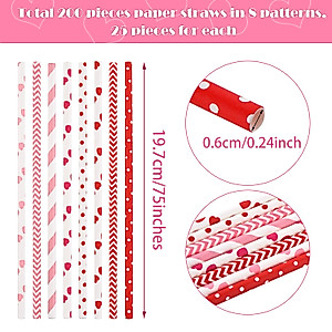 Boao 200 Pieces Valentines Straws Valentines Paper Straws Heart Drinking Straws Heart Striped Paper Straws Decorative Holiday Straws for Valentine's Day Wedding Party Supplies, 8 Styles