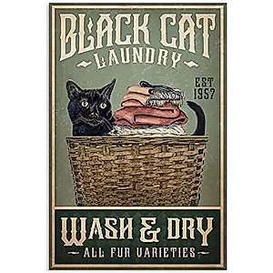 Black Cat Metal Tin Sign Black Cat Laundry Funny Poster Cafe Bar Living Room Bathroom Kitchen Home Art Wall Decoration Plaque Gift