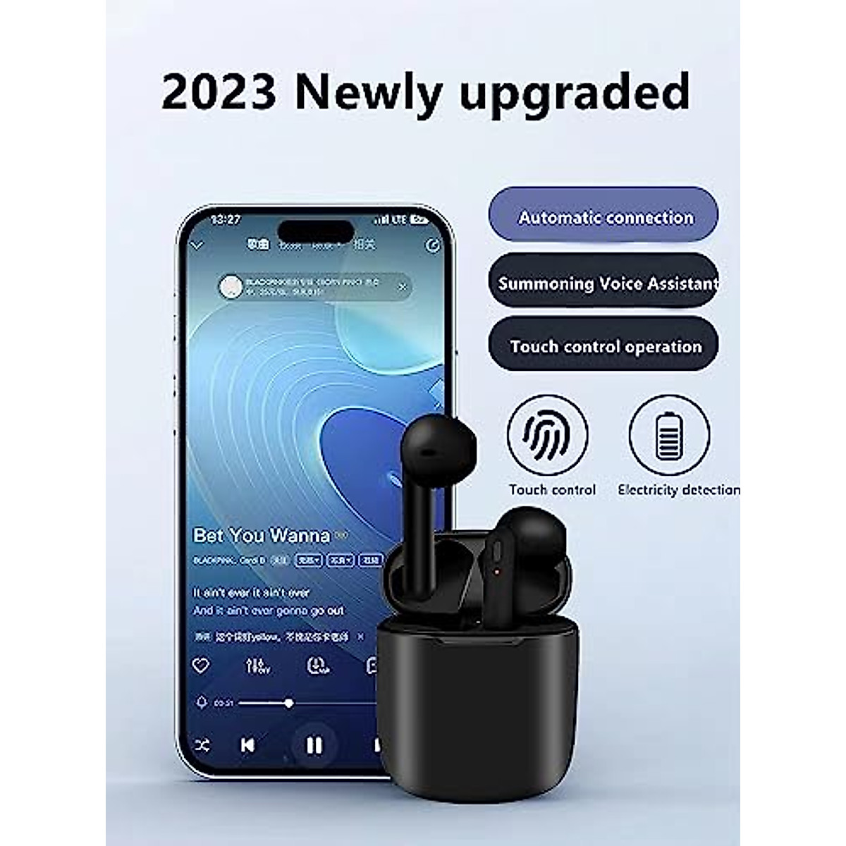 Wireless Earbuds, Bluetooth Headphones with Microphone, IPX7 Waterproof, 35H Playtime, High-Fidelity Stereo Earphones,with Wireless Charging Case, for iOS/Android,Running/Fitness/Work - Black
