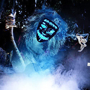 Plusheddy Halloween LED Scary Mask, Light up Halloween Face Mask- Mask Cosplay Decoration for Festival Party Carnival Cosplay Halloween, Blue