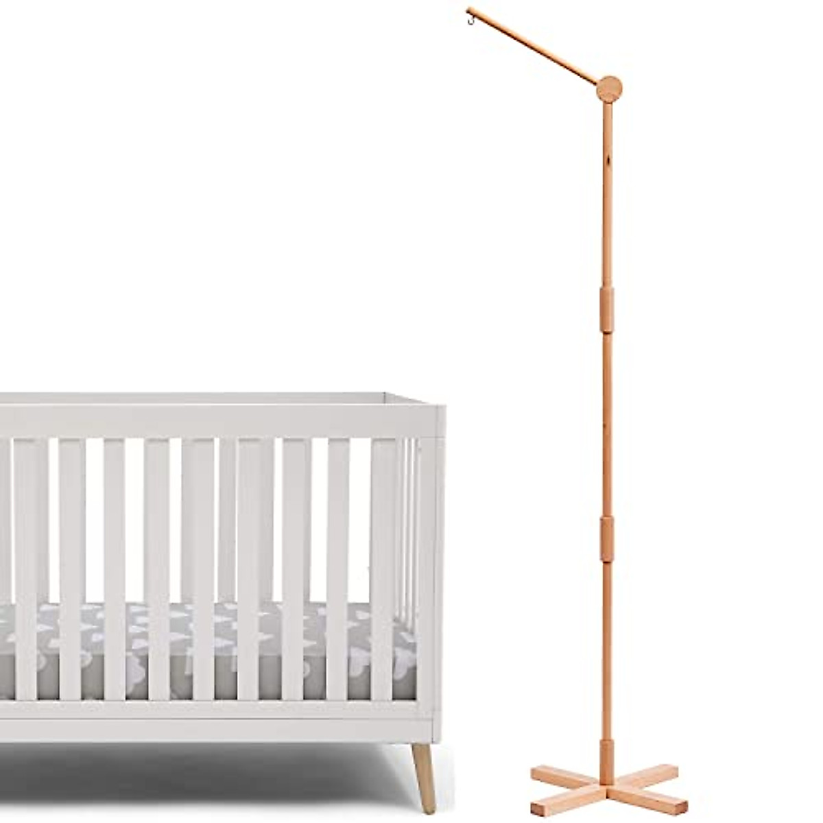 QIUJUUN Floor-Standing Crib Mobile Arm 61 Inches,Mobile Arm for Crib Wooden Nursery Decor Hanger,Hanging Attachment Set Upgrade Floor Stand