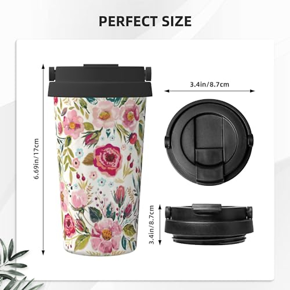 WANGXUEE flower leaf Print 500ml Stainless Steel Travel Tumbler Double Wall Vacuum Insulated Coffee Mug