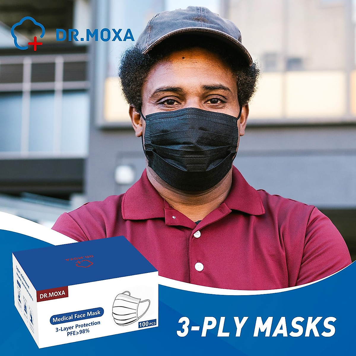 100Pcs Medical Grade Black Disposable Face Masks -3 Ply Face Mask for Adults -USA Made Masks, Comfortable,Soft, Breathable