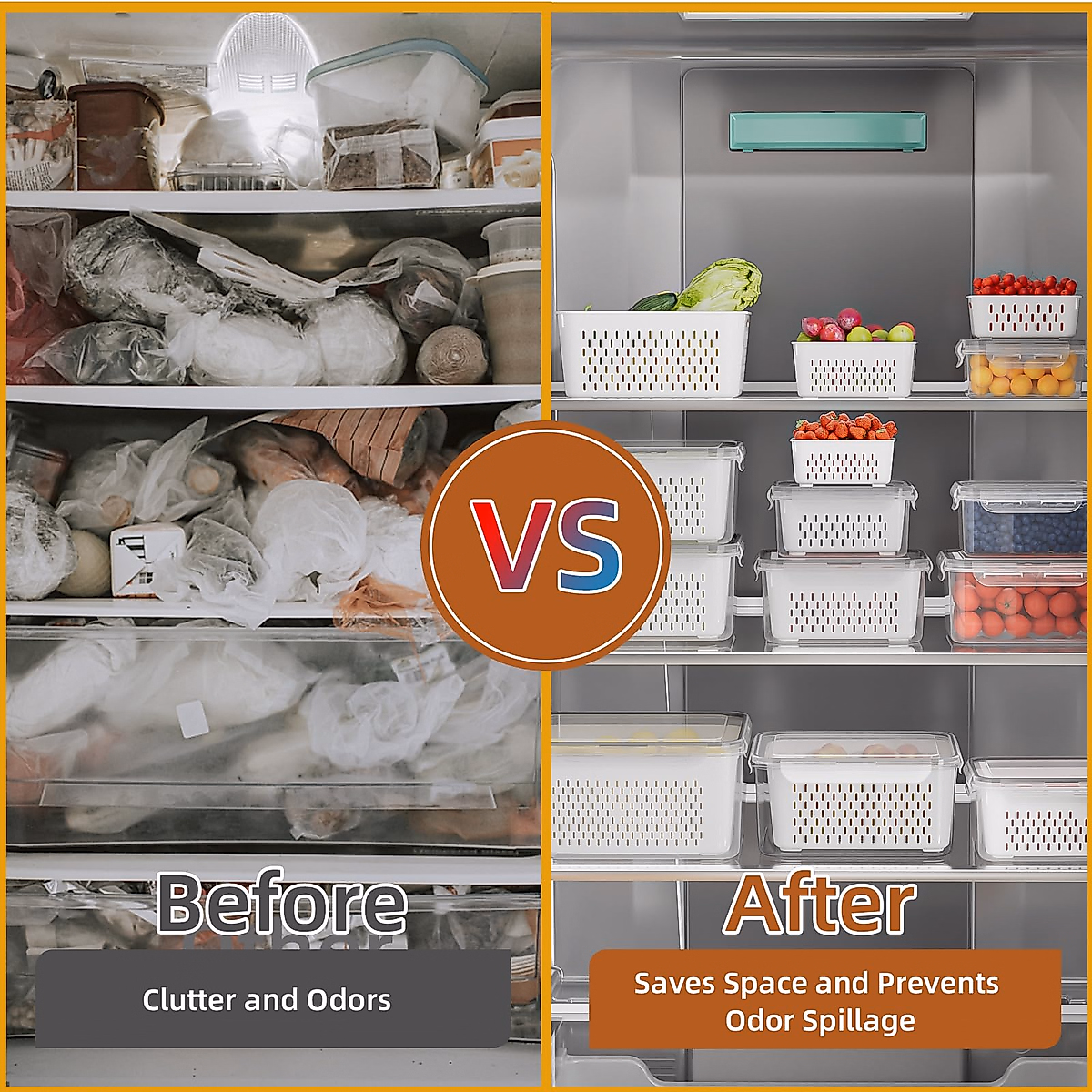 4 Pcs Large Fruit Storage Containers For Fridge, Airtight Food Storage Container with Removable Colanders, BPA-Free, Dishwasher & Microwave Safe, Keep Berry, Fruit, Vegetable, Meat Fresh Longer